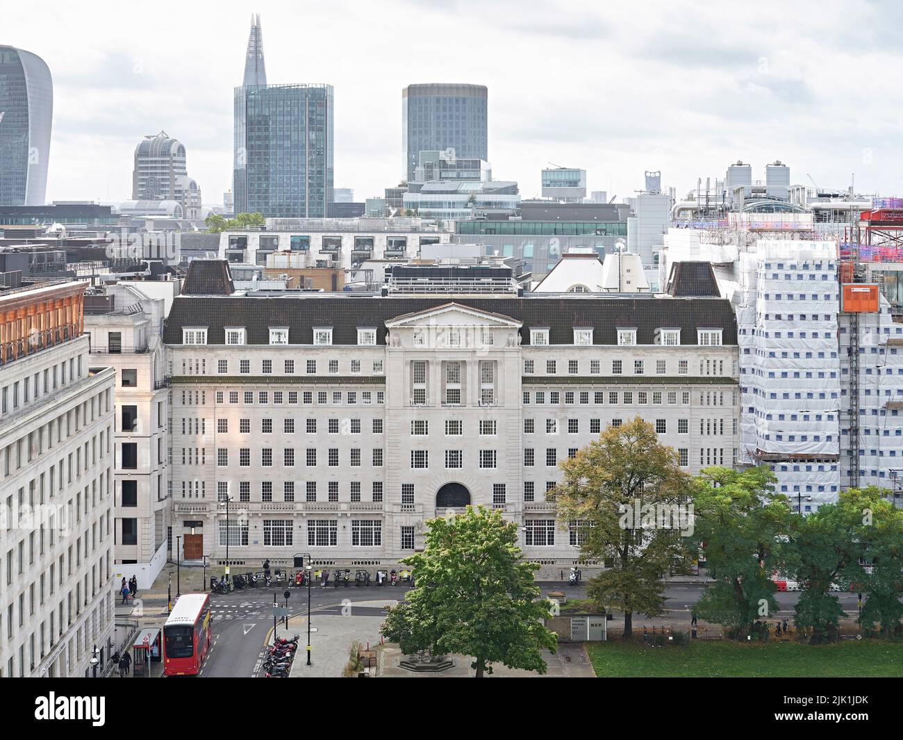 Elevated view across Finsbury Square with London skyline beyond. The ...