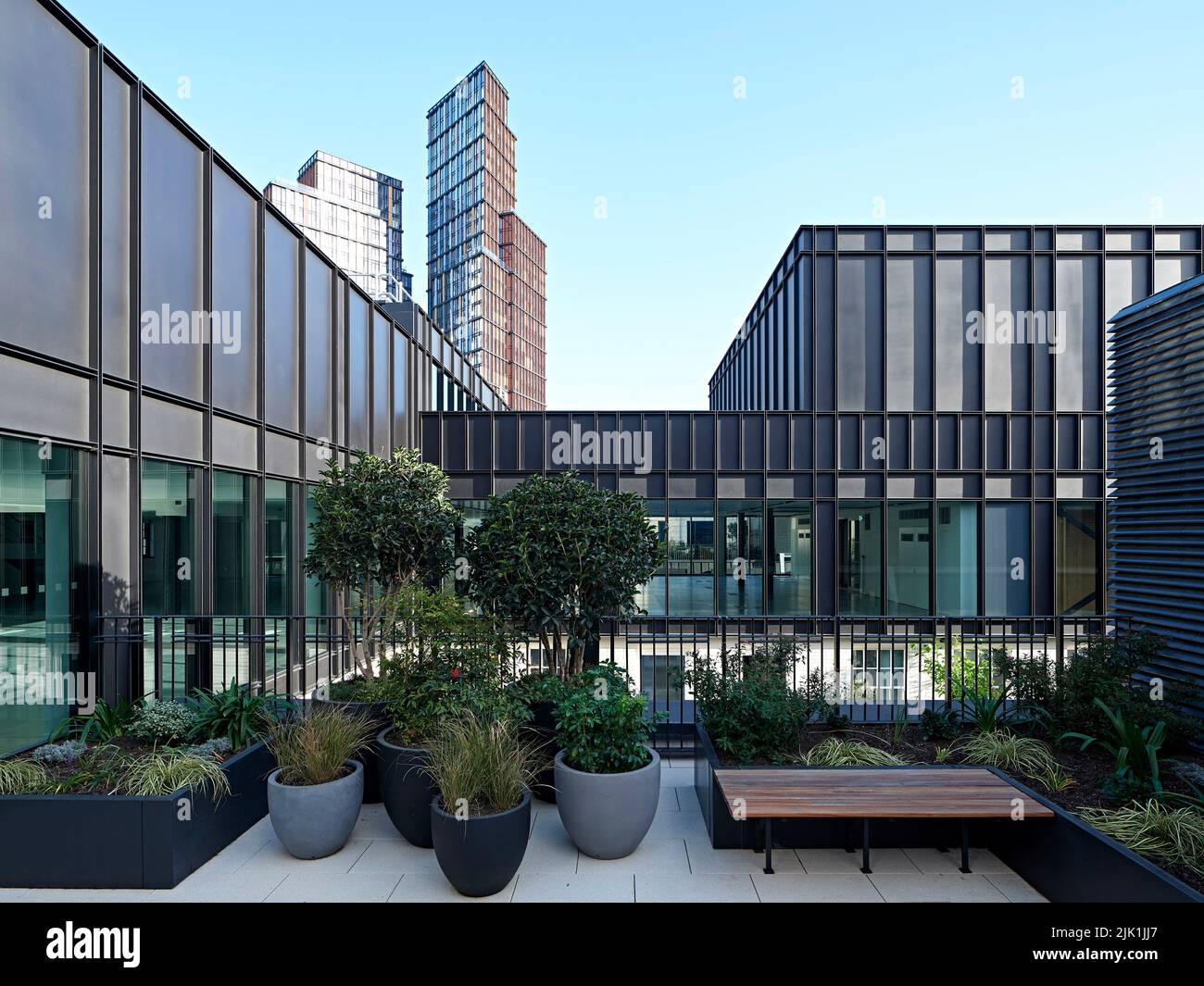 Modern roof top terrace with skyline beyond. The Gilbert & One ...