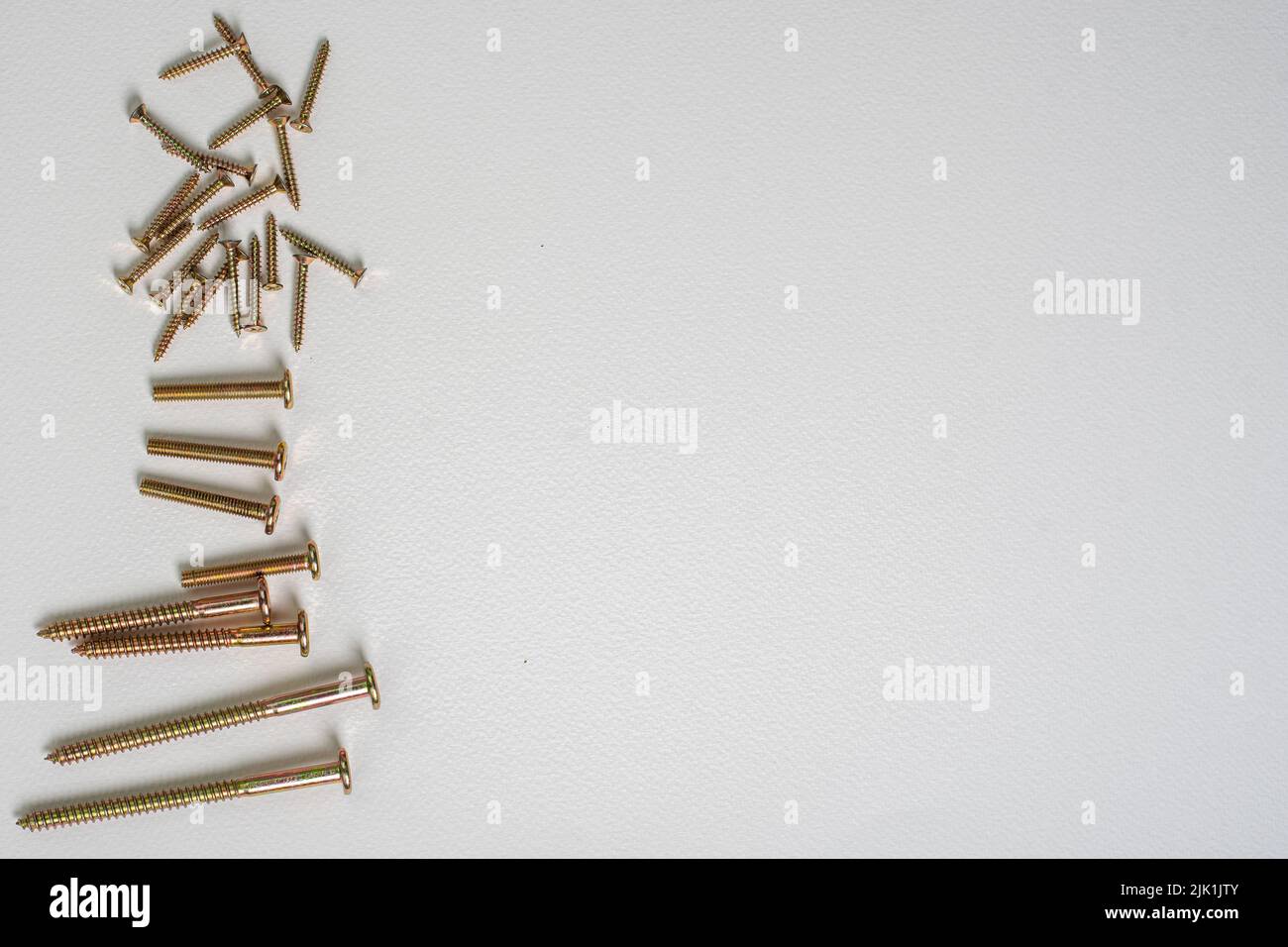 Steel wood screws isolated on a white background with space for copy ...