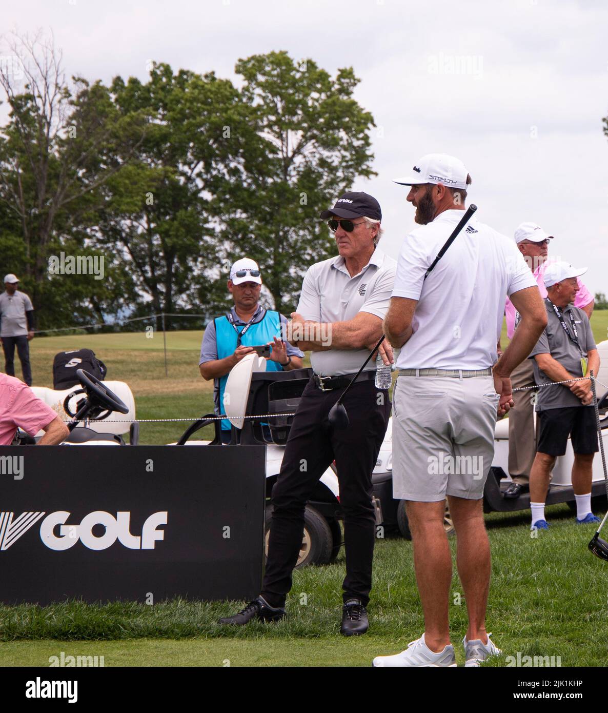 Bedminster, NJ. Greg Norman and Dustin Johnson at Pro-Am event at LIV ...
