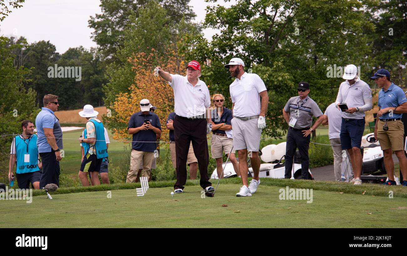 Bedminster, NJ. Dustin Johnson and Donald Trump at the Pro-Am event at ...