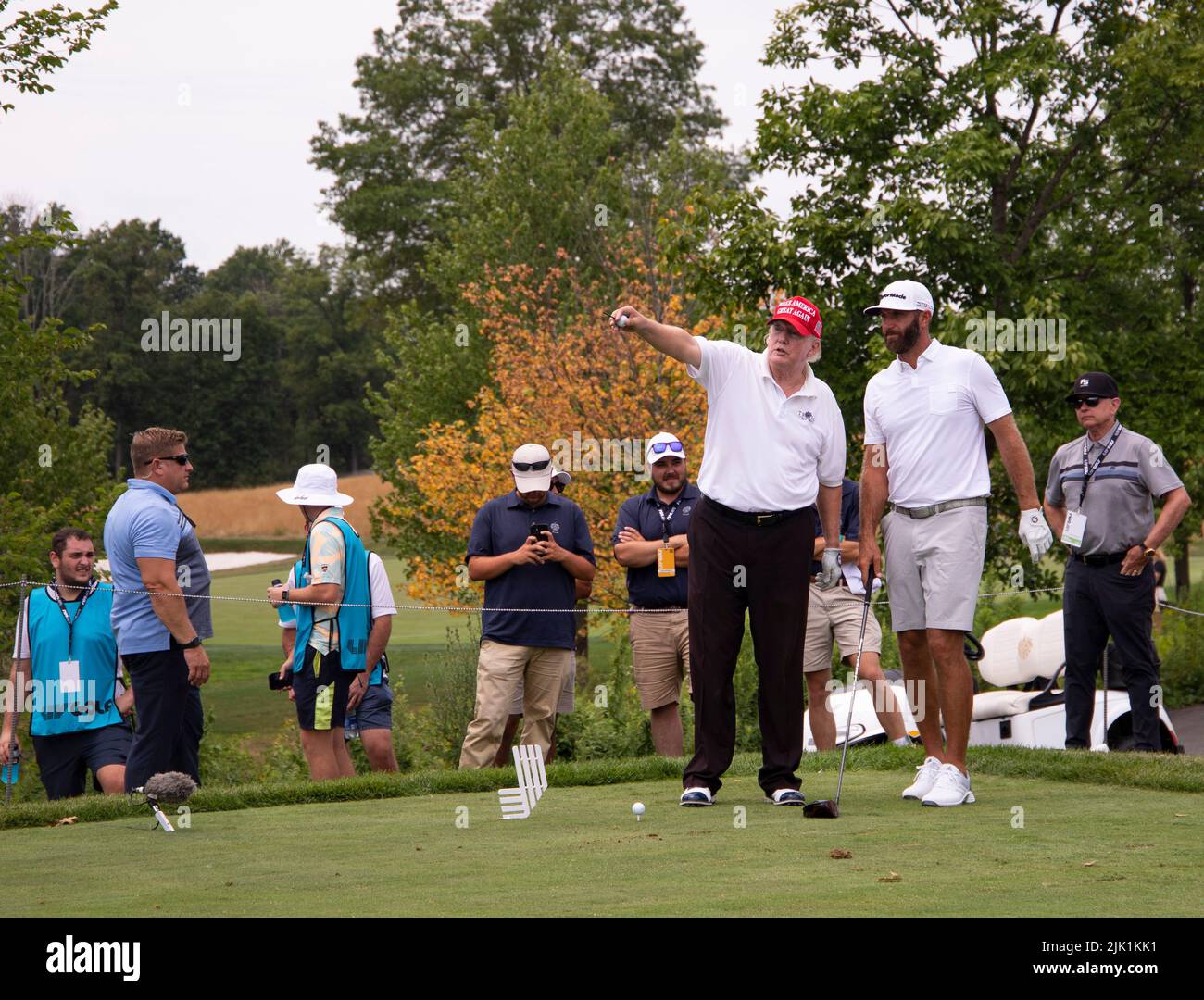 Bedminster, NJ. Dustin Johnson and Donald Trump at the Pro-Am event at ...