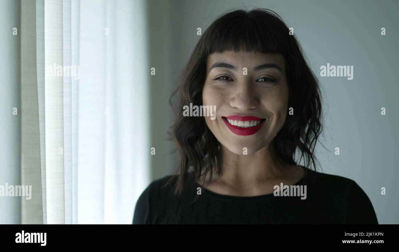 Happy person with Native American traits smiling. Portrait of young ...