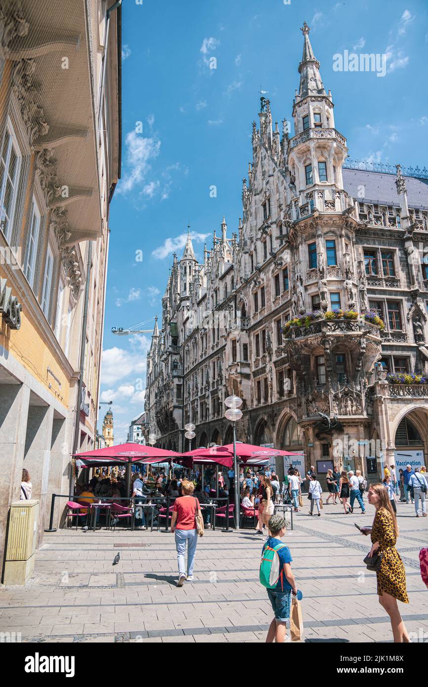 Munich, Germany - July 6, 2022: Cityscape at the new town hall München ...