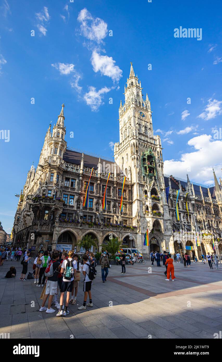 Munich, Germany - July 6, 2022: The new town hall at the Marienplatz ...