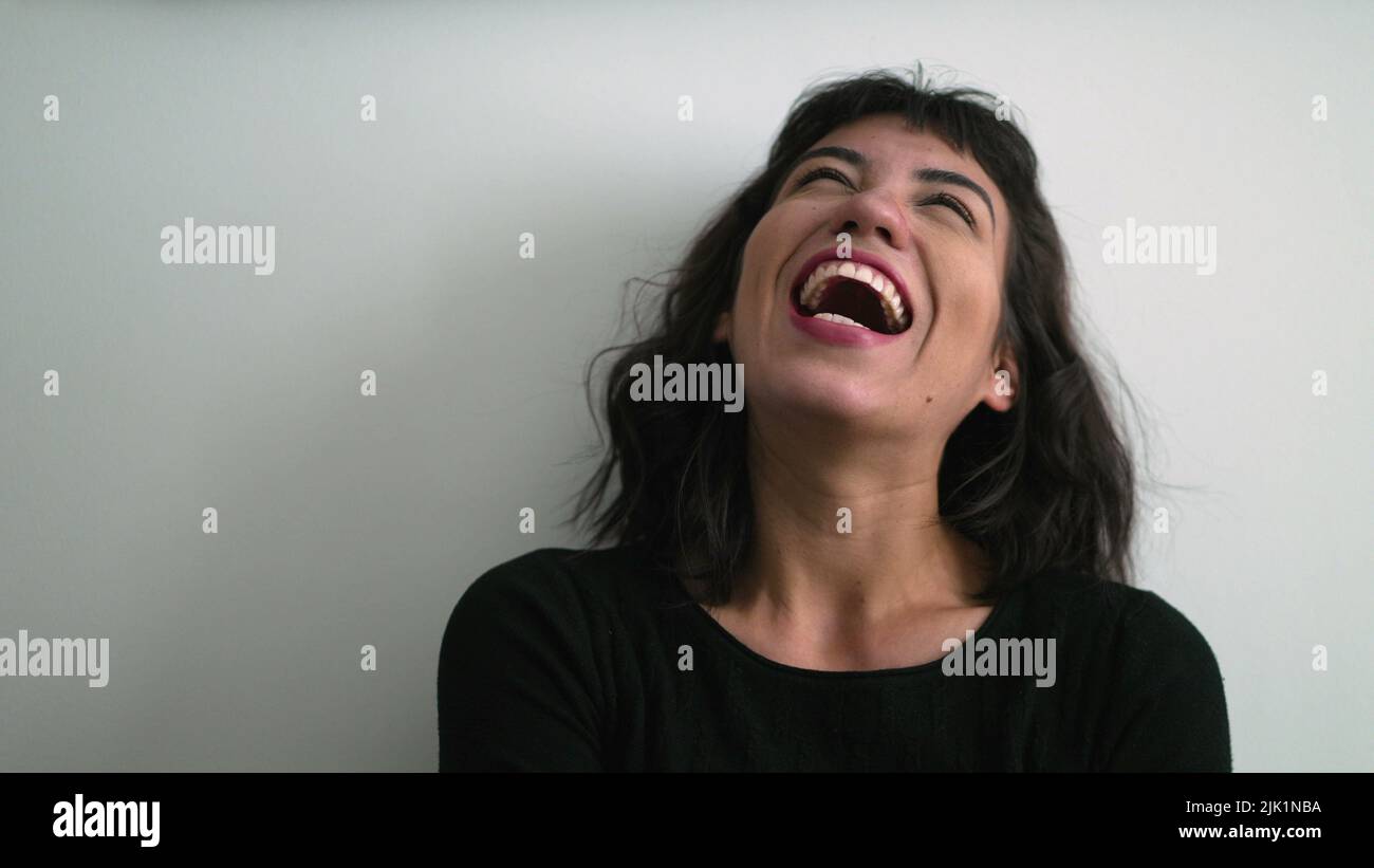 One happy delighted female hispanic young woman smiling. Portrait face ...