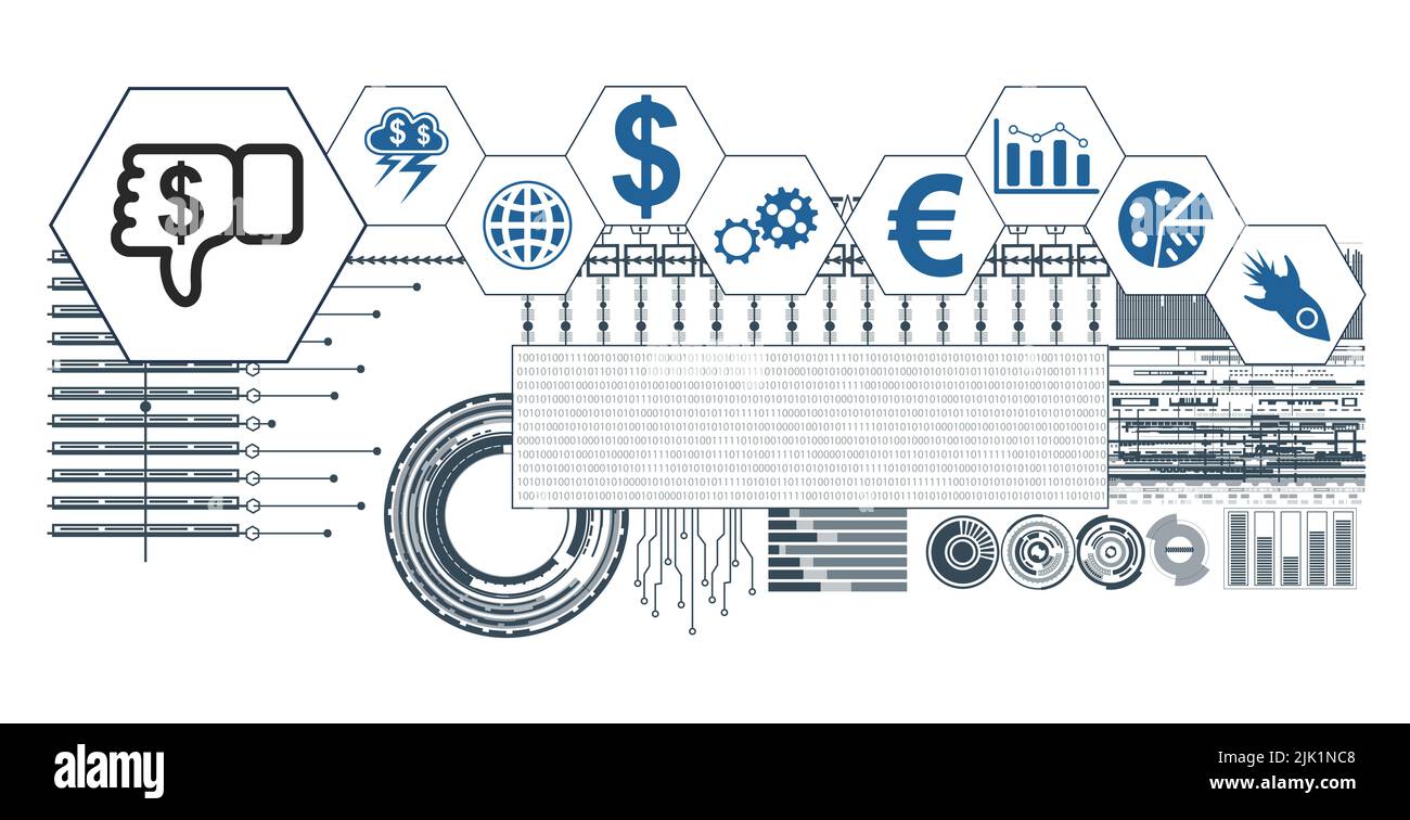 Concept of economic crash with connected icons Stock Photo - Alamy