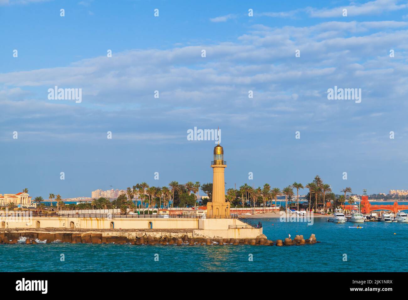 Alexandria, Egypt. Montazah beach coastal landscape with lighthouse on ...