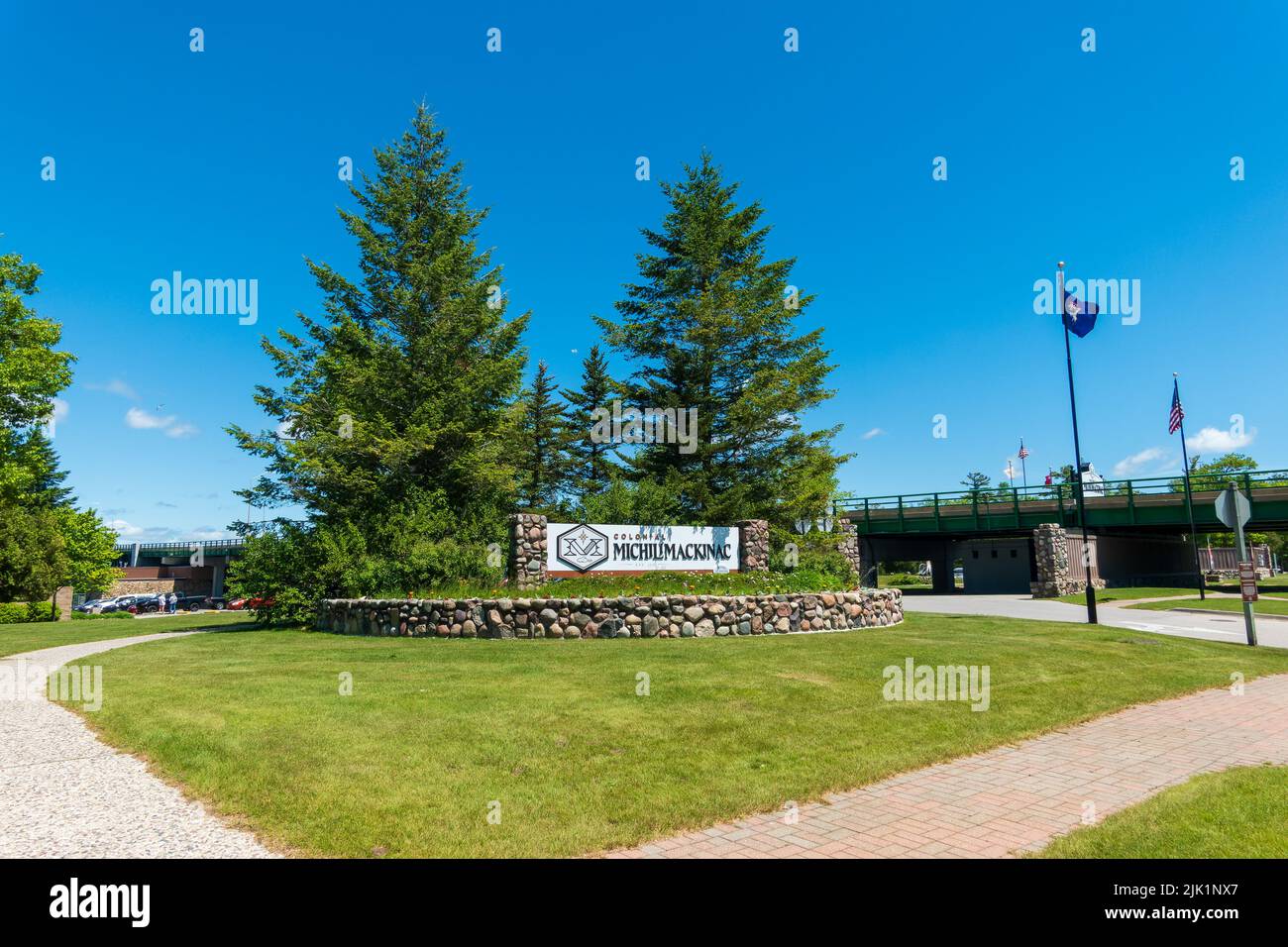 Mackinaw City, MI - June 17: Sign for the Old Mackinac Point Lighthouse ...