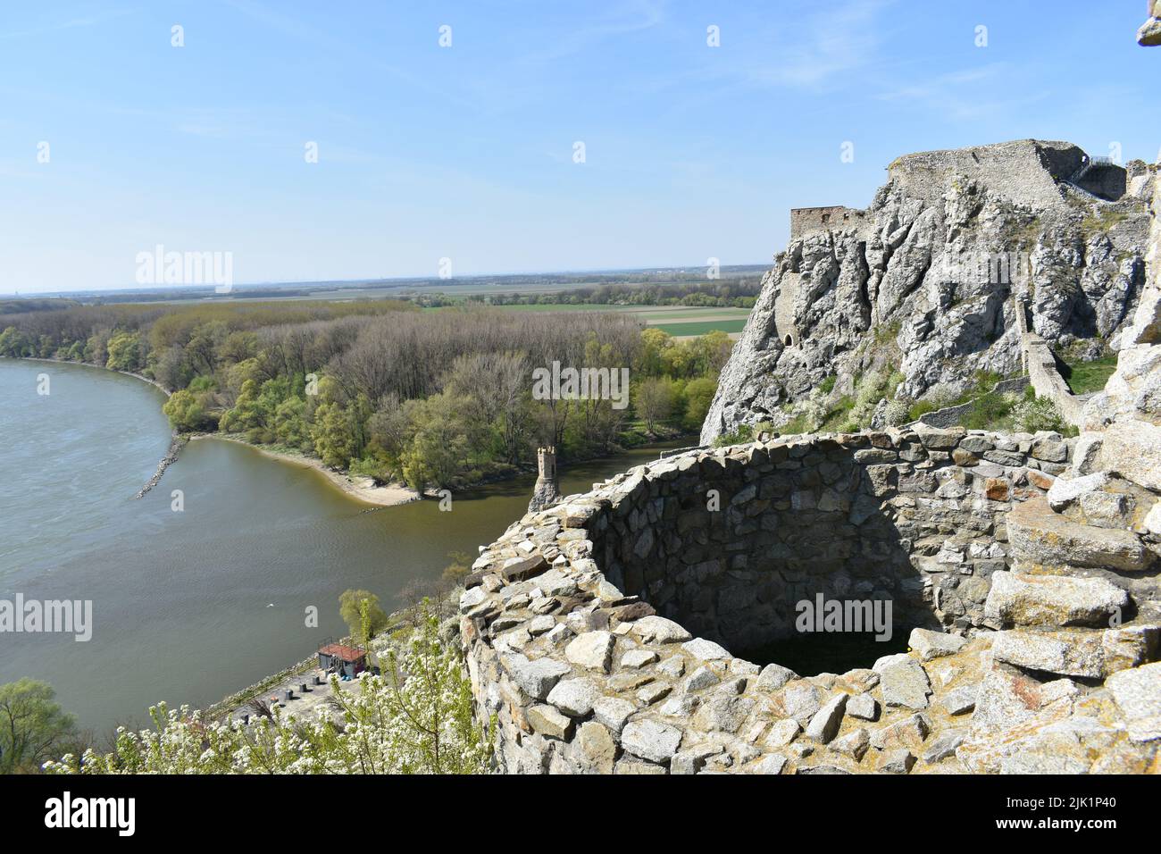 Confluence of rivers Danube and Morava during near the Austria border ...