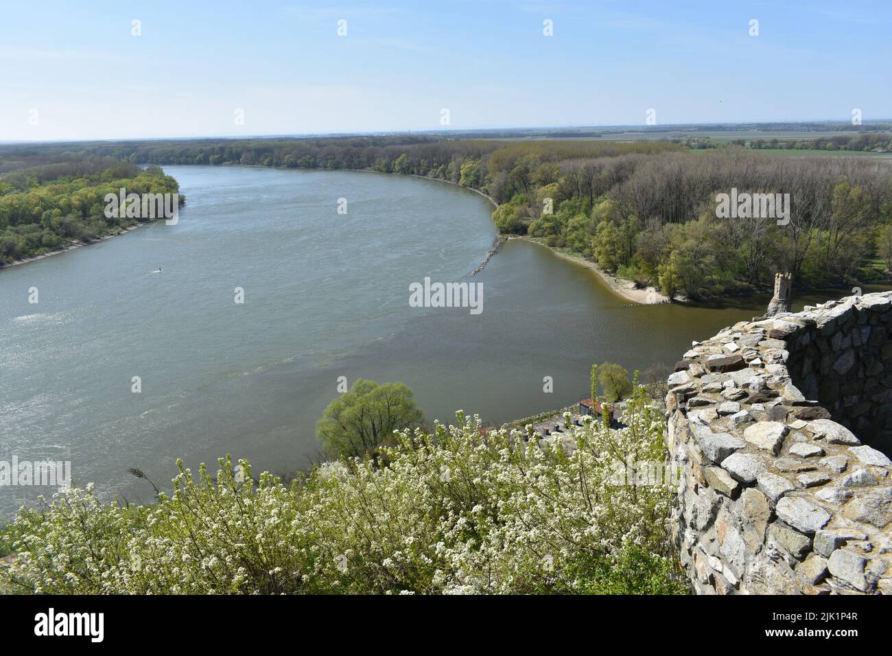 Confluence of rivers Danube and Morava during near the Austria border ...