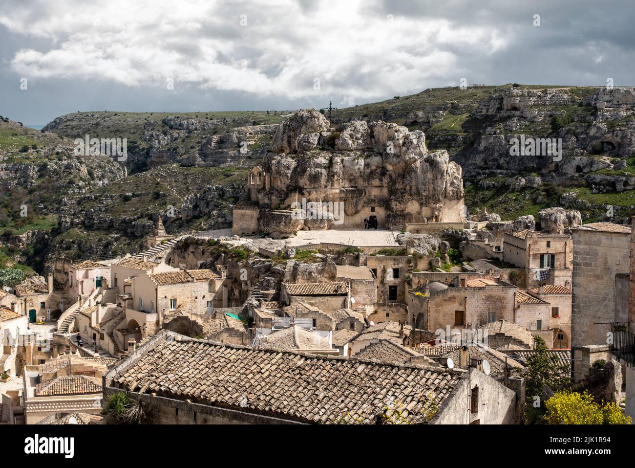 View of historic cavern basilica San Pietro in Monte Errone in Matera ...