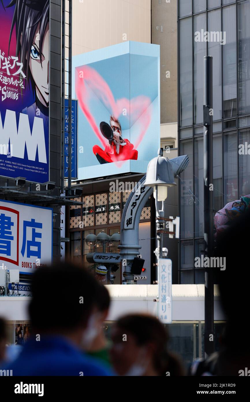 Tokyo, Japan. 29th July, 2022. A digital billboard is seen near Shibuya ...