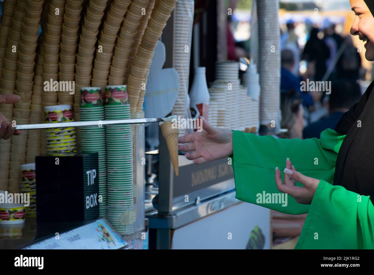 Istanbul, Turkey - June 24, 2022 : Turkish ice cream vendor jokes and ...