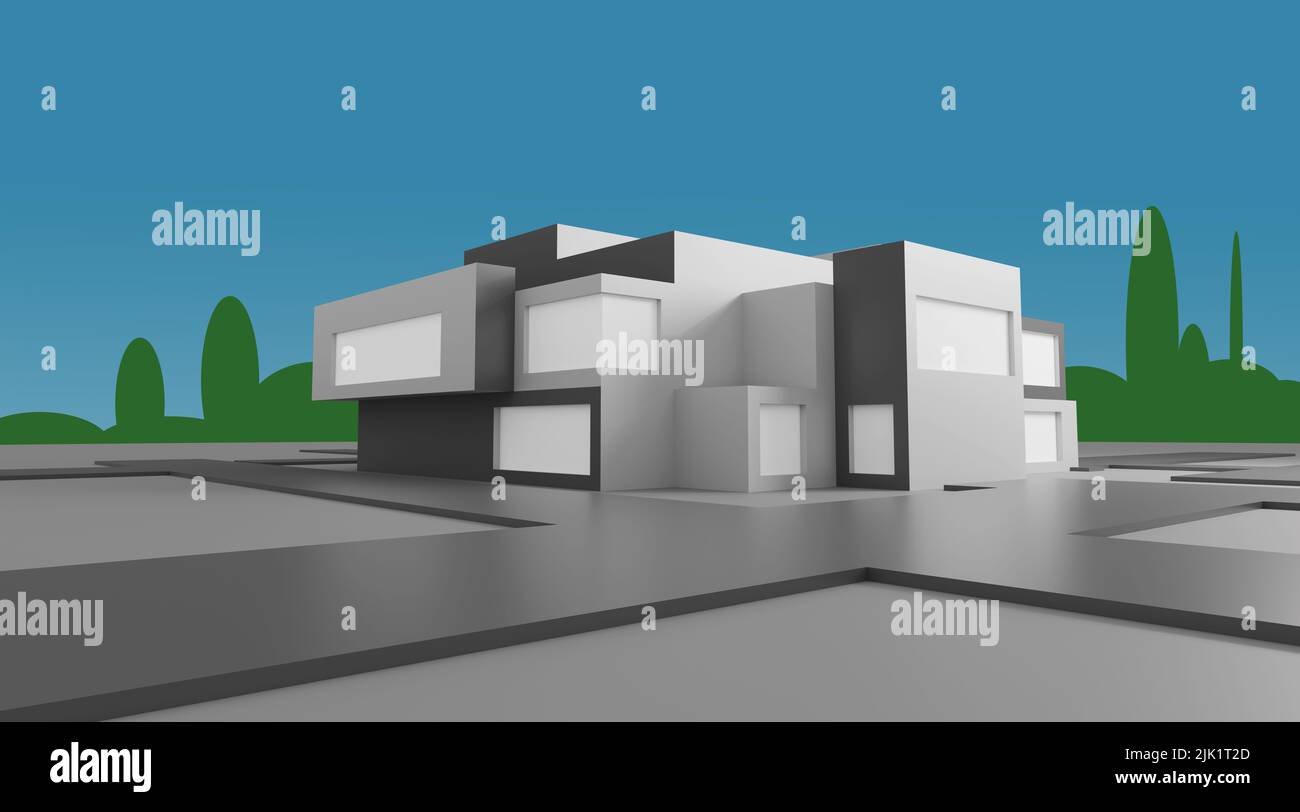 Modern house abstract rendering Stock Photo - Alamy