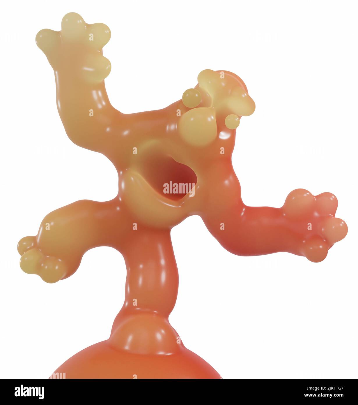 Candy orange monster soft form abstract arms raised pose, 3d ...