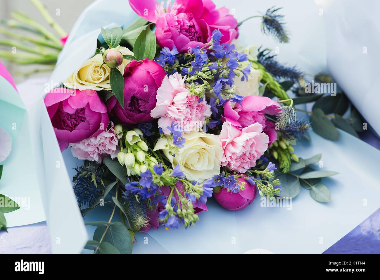 Flower composition with white and pink roses and other flowers. Bridal ...