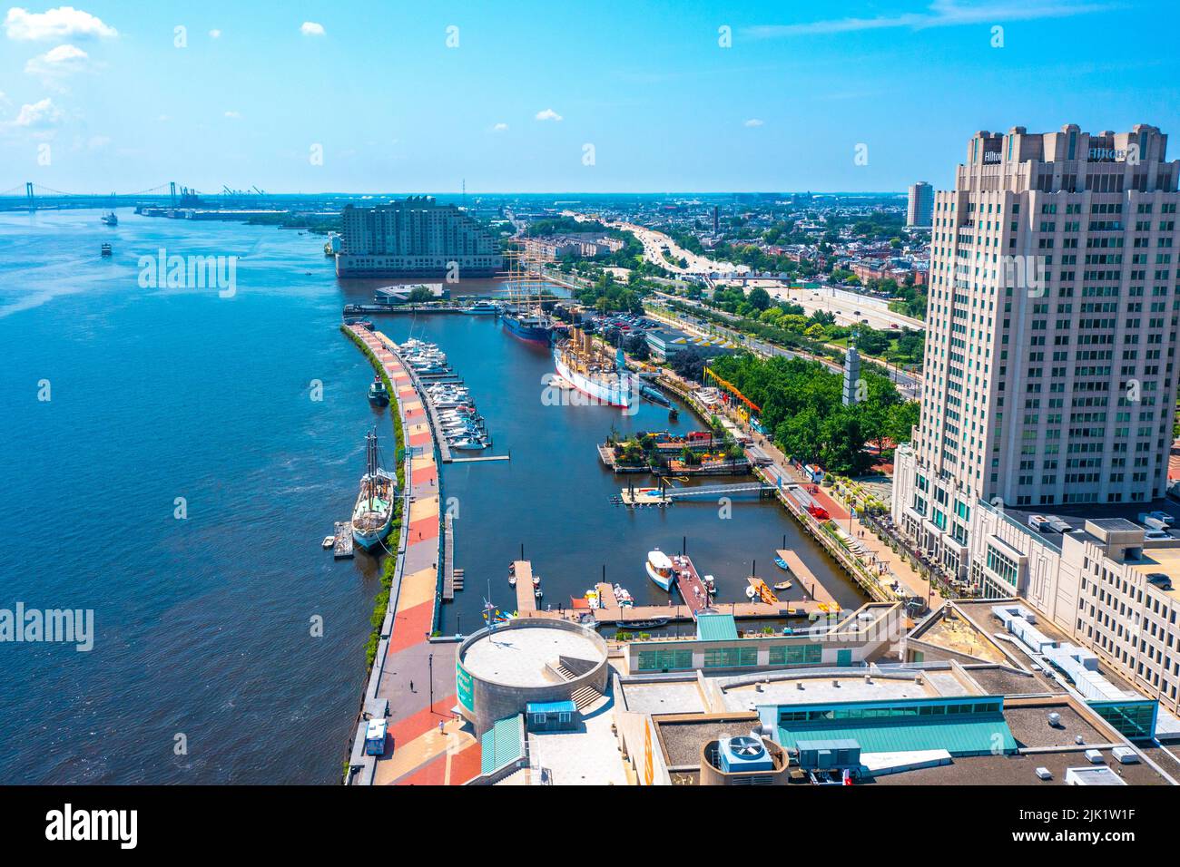 Aerial view of the Philadelphia waterfront looking South along the ...