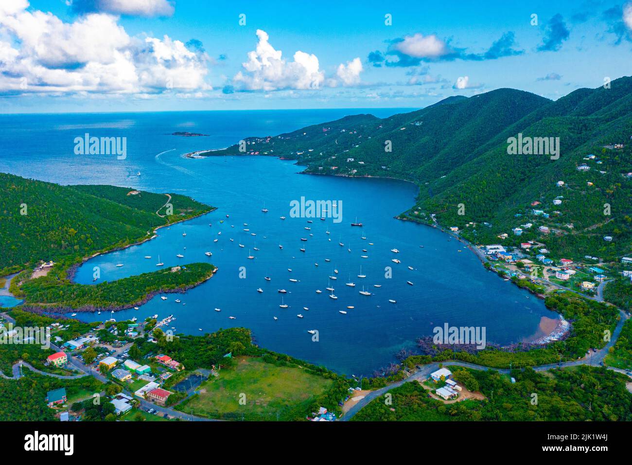 Aerial view of Coral Bay Harbor on St John in the U.S. Virgin Islands ...
