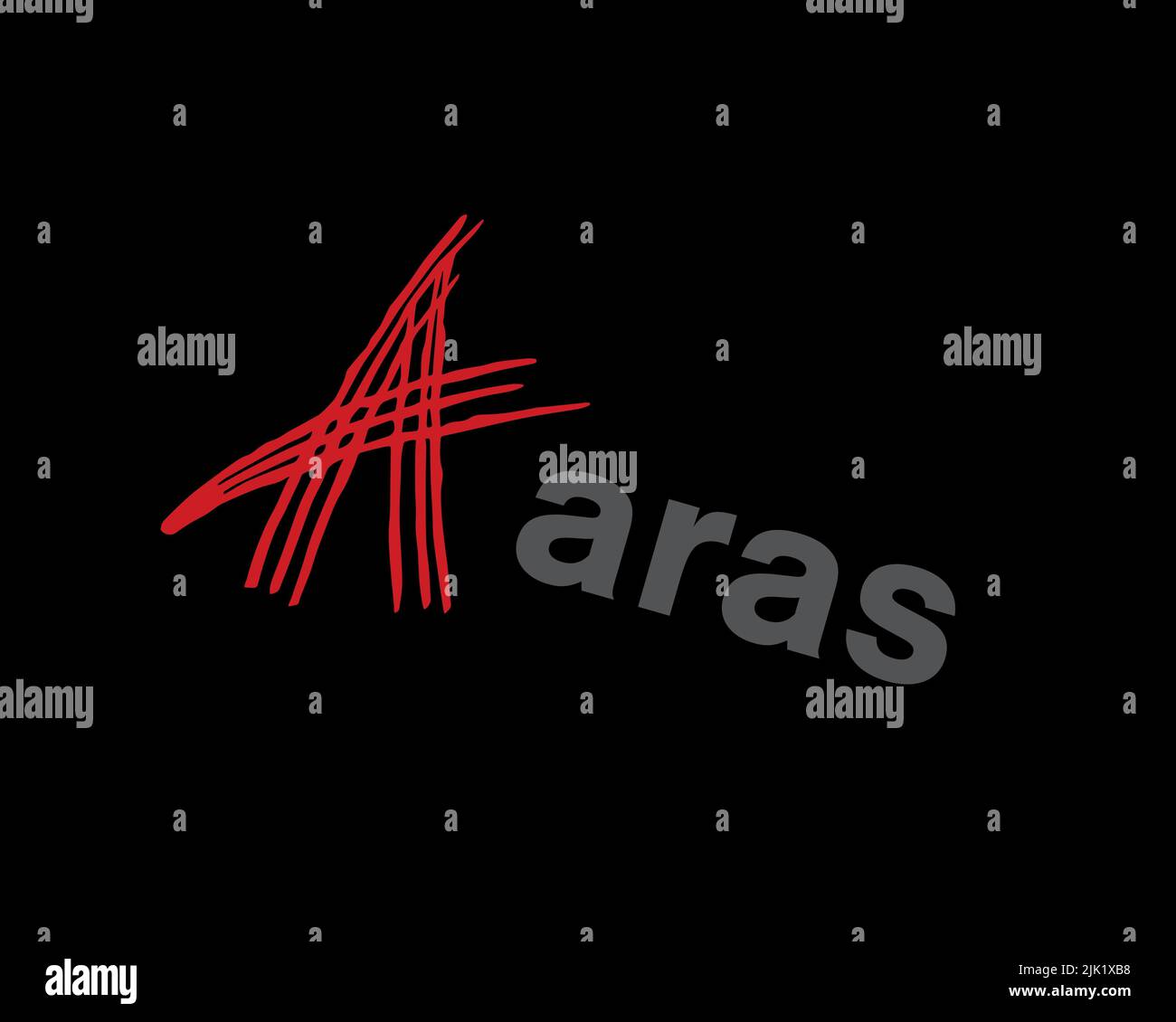 Aras Corp, rotated logo, black background B Stock Photo - Alamy