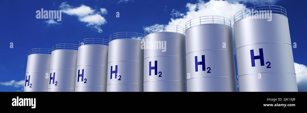 Cylindrical tanks with hydrogen gas - 3D illustration Stock Photo - Alamy