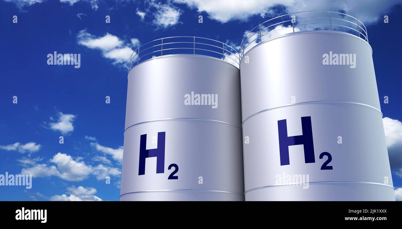 Cylindrical tanks with hydrogen gas - 3D illustration Stock Photo - Alamy