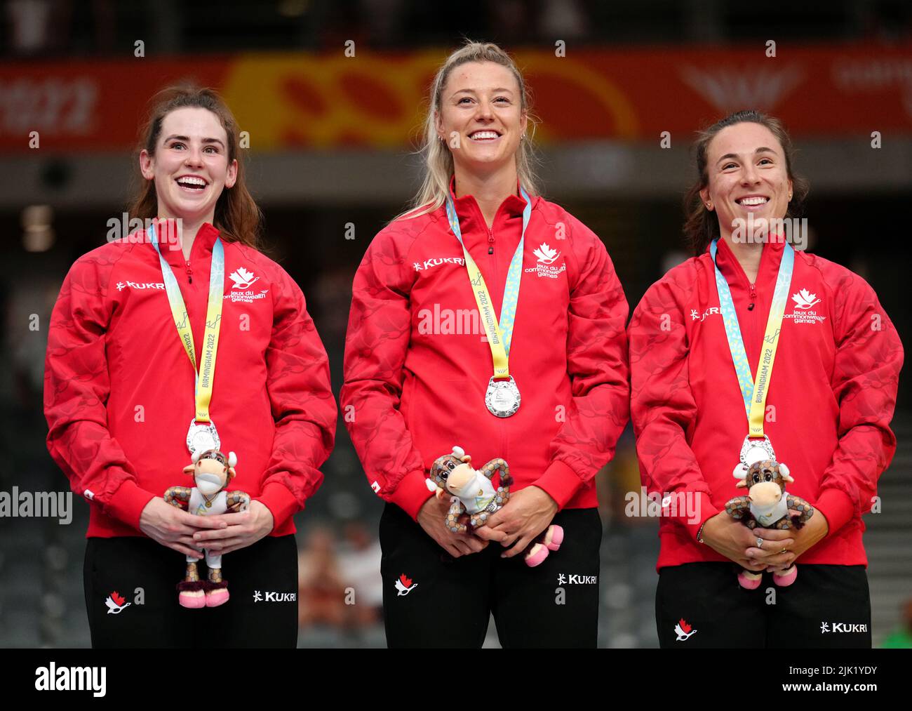 Canada's Sarah Orban, Kelsey Mitchell and Lauraine Genest with their ...