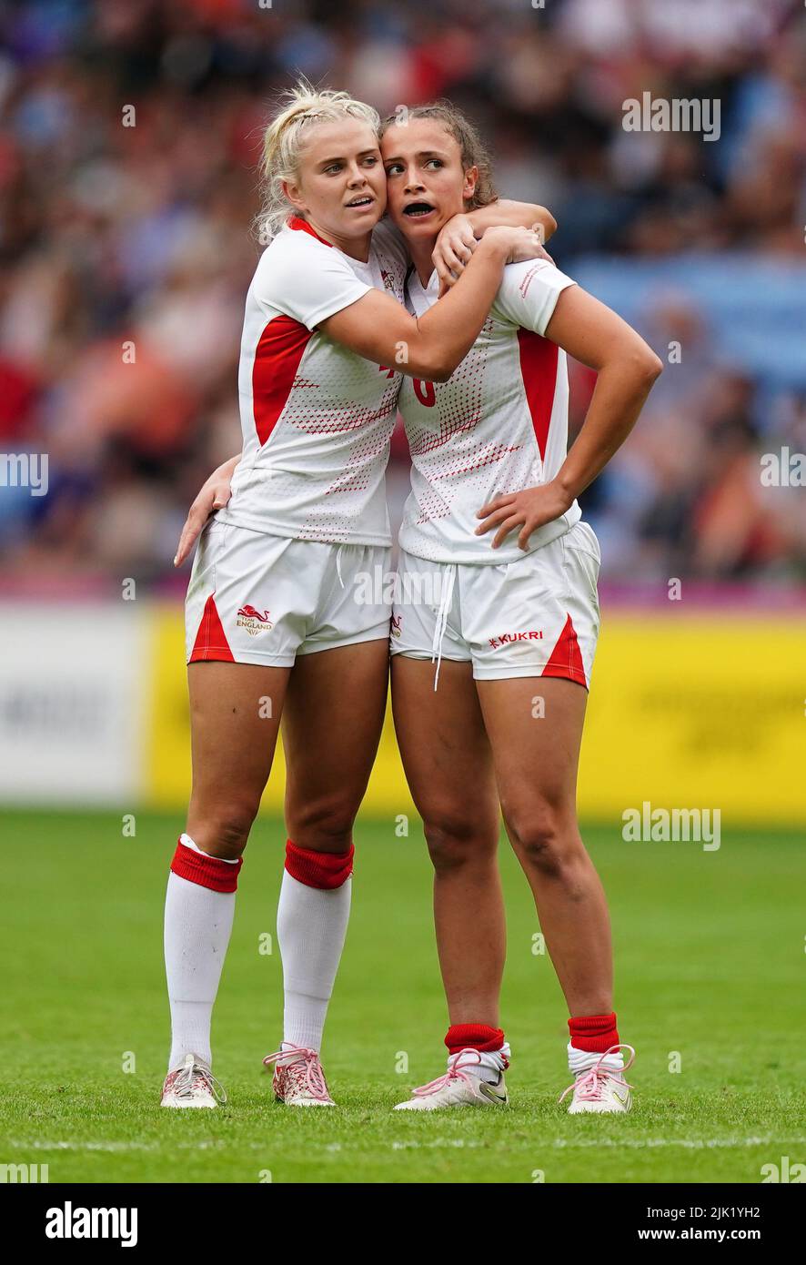 England's Lauren Torley and Grace Crompton stand dejected after losing ...