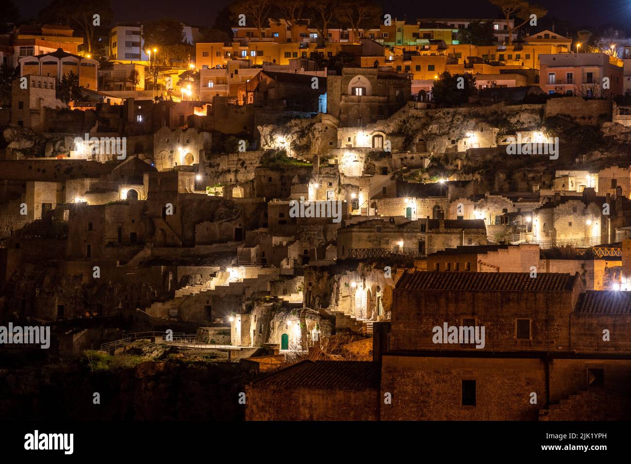 Scenic skyline of Sassi di Matera at night, Italy Stock Photo - Alamy