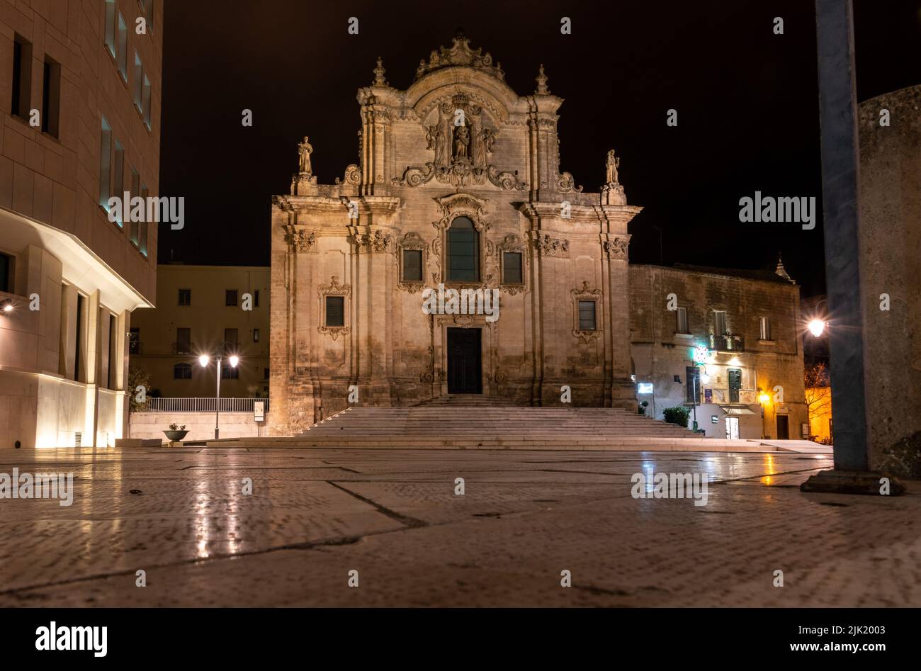 Church Saint Francis of Assisi in Matera at night, Italy Stock Photo ...