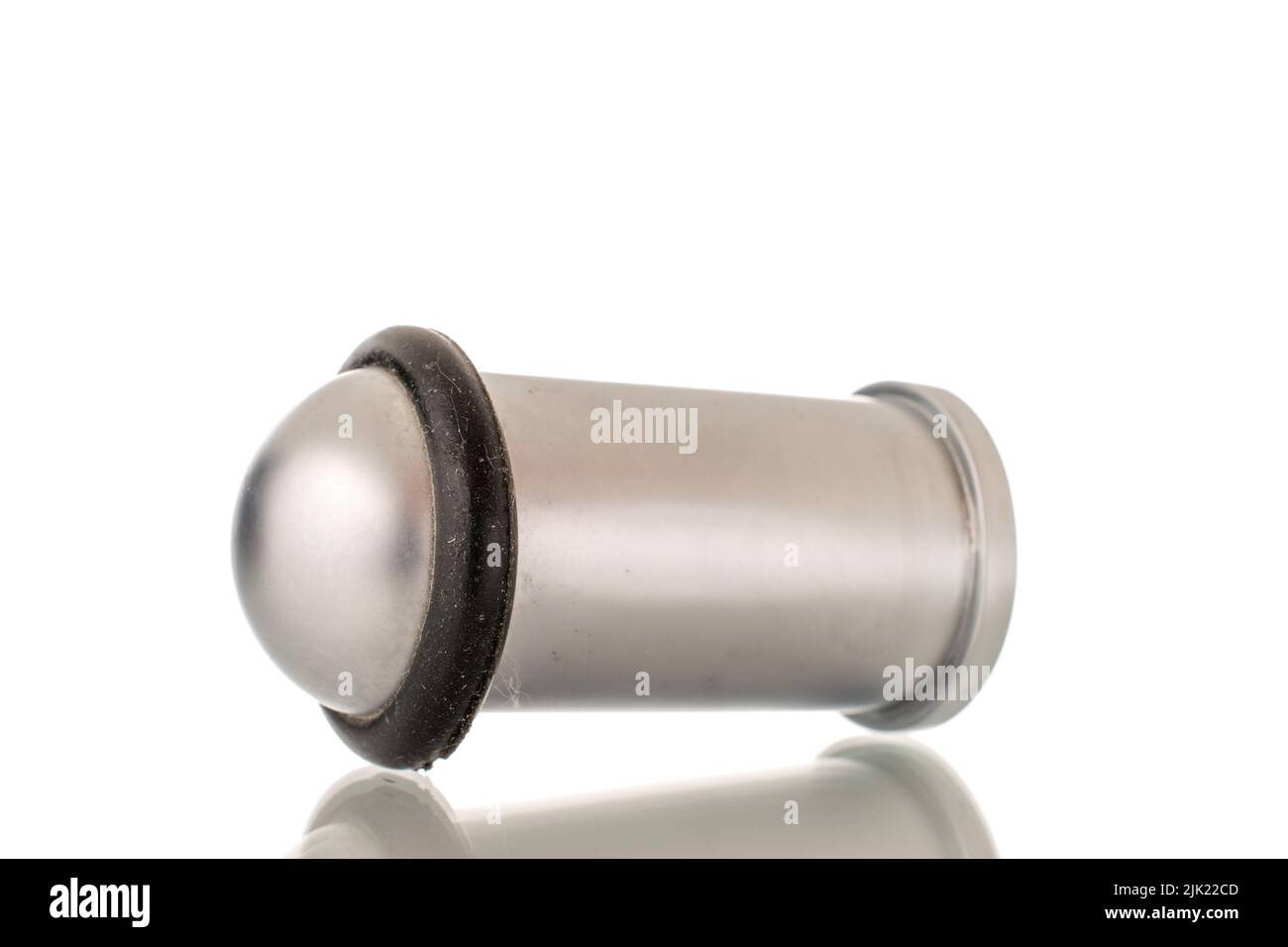 One metal door stop, close-up, isolated on a white background Stock ...