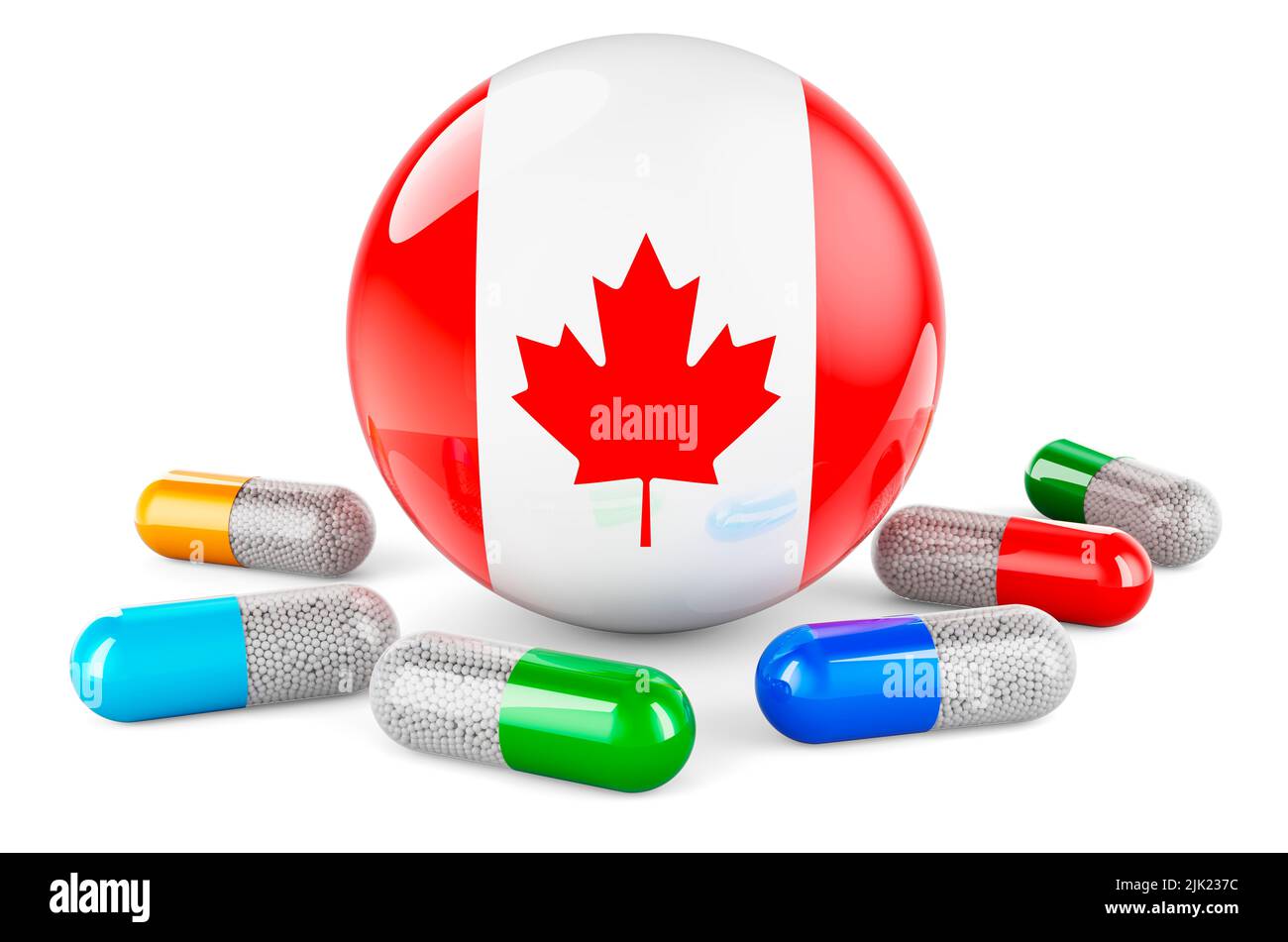 Pills capsule with Canadian flag. 3D rendering isolated on white ...