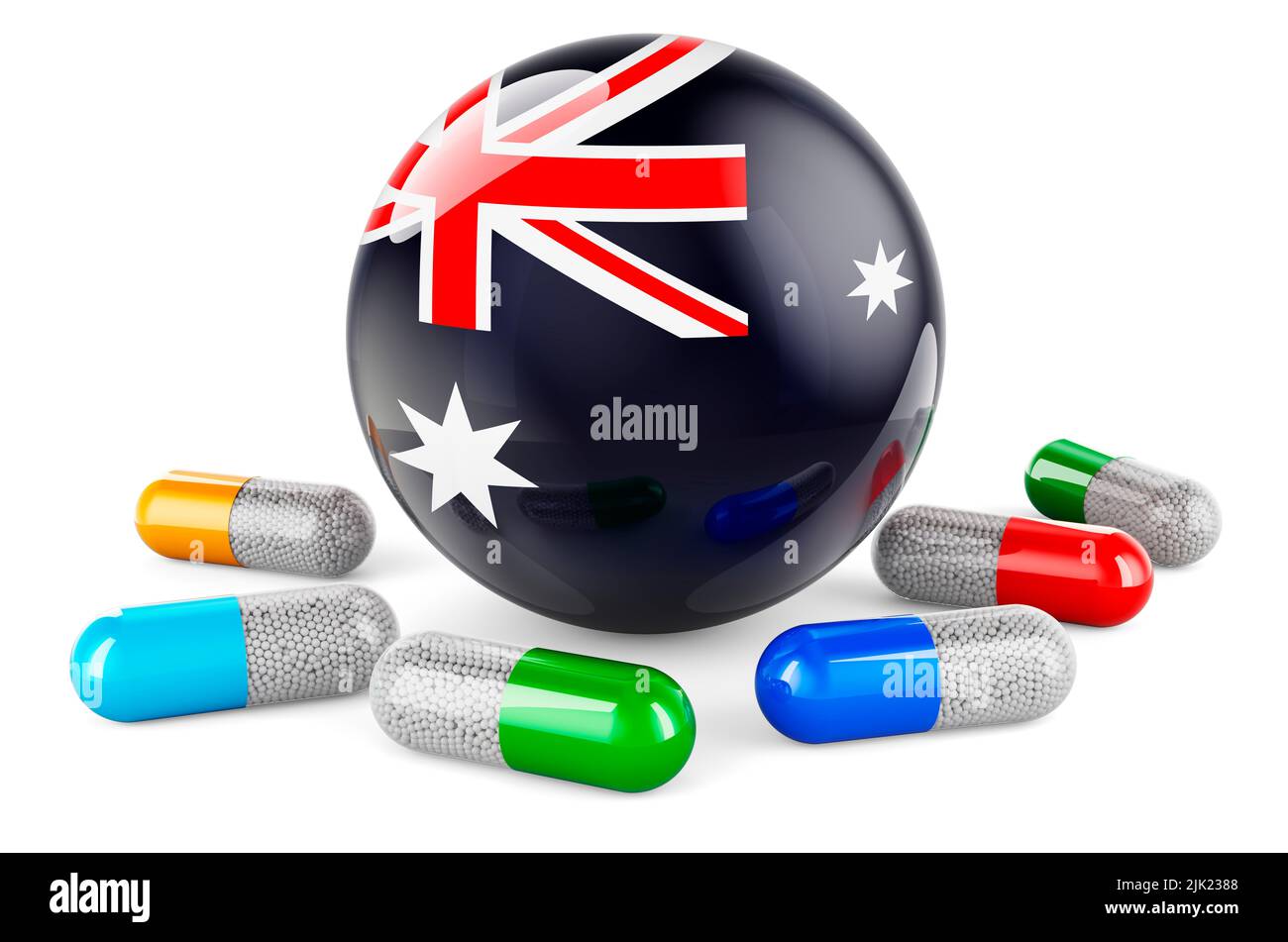 Pills capsule with Australian flag. 3D rendering isolated on white ...