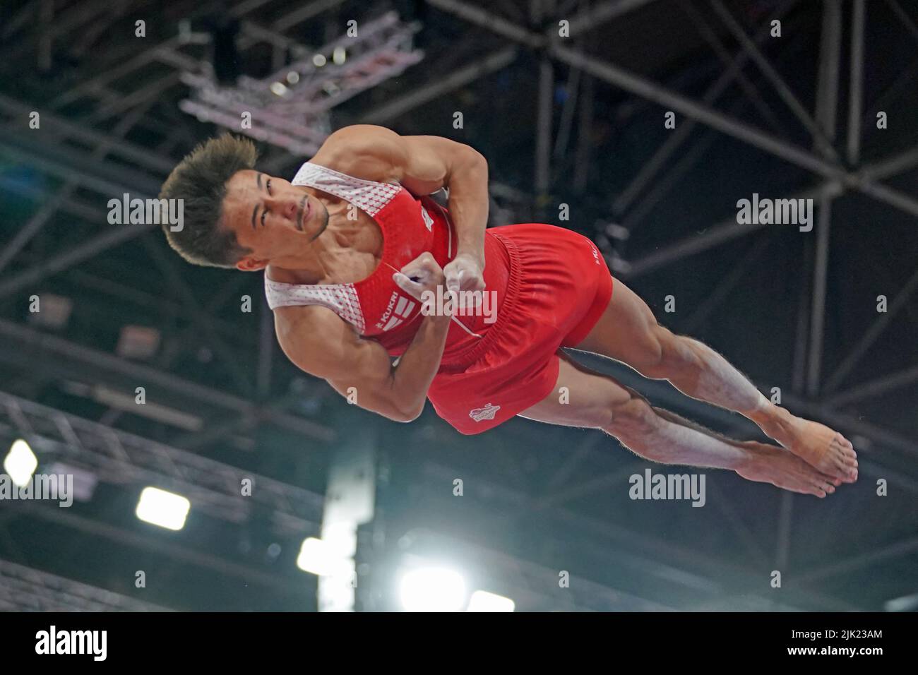 England's Jake Jarman in action during his vault rotation of the Men's ...