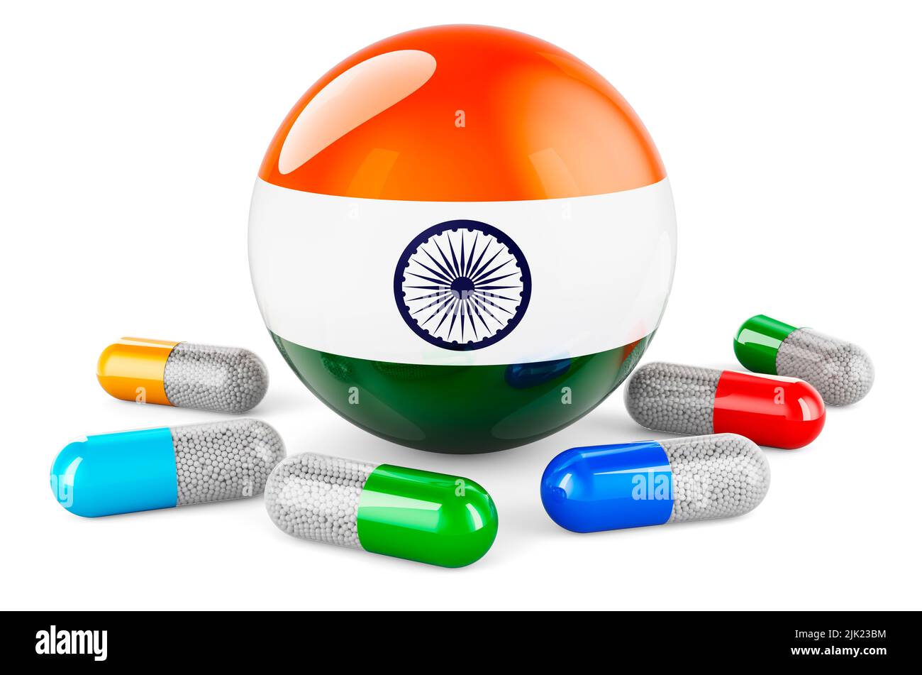 Pills capsule with Indian flag. 3D rendering isolated on white ...