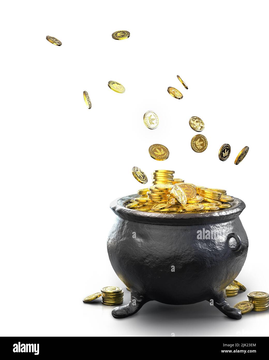 Pot with gold coins isolated on white/3D Render, illustration Stock ...