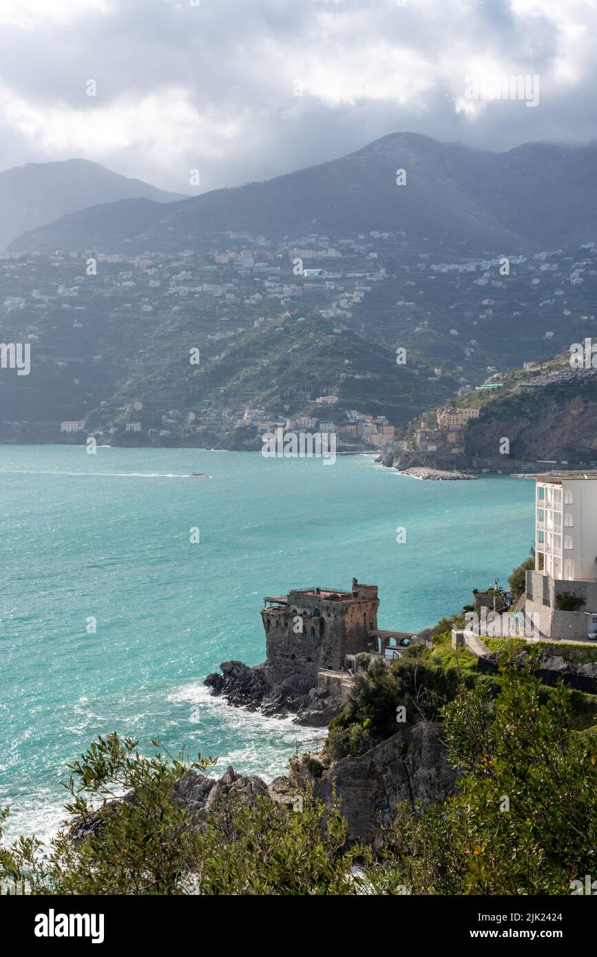 Scenic maritime landscape with cliffs at the famous Amalfi Coast ...