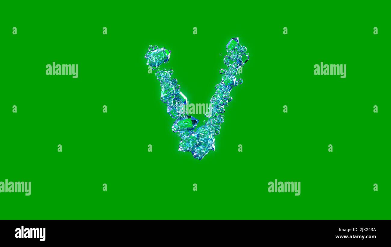 pretty blue clear brilliants alphabet - letter V, isolated - object 3D ...