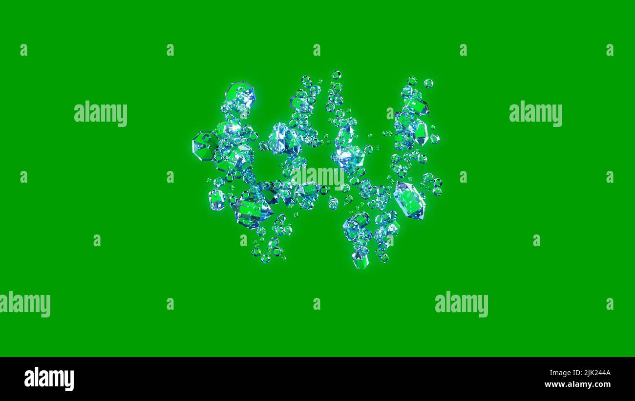 pretty blue clear diamonds font - won sign, isolated - object 3D ...