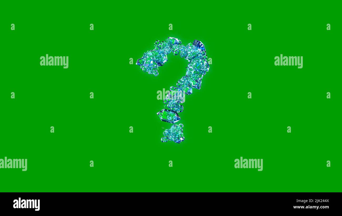cute blue transparent diamonds alphabet - question mark, isolated ...