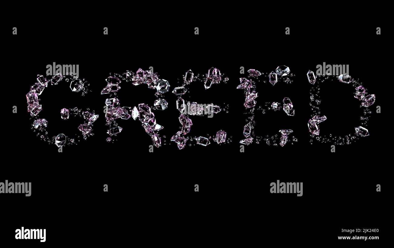 greed - text made of diamonds, on black bg, isolated - object 3D ...