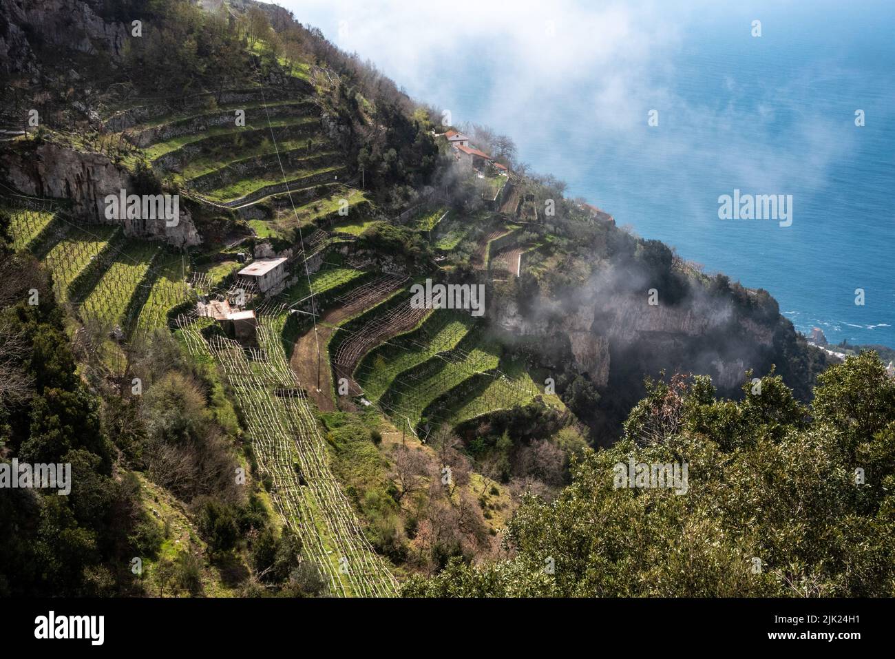 Shoreline of the scenic Amalfi coast from the path of the Gods, Italy ...