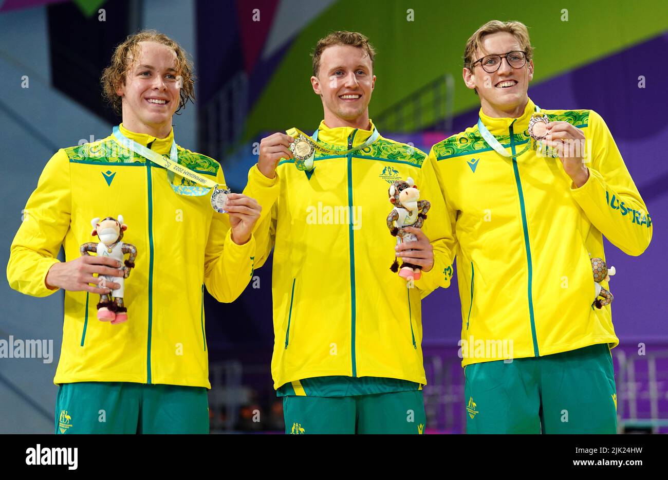 Australia's Sam Short, silver, Elijah Winnington, gold and Mack Horton ...