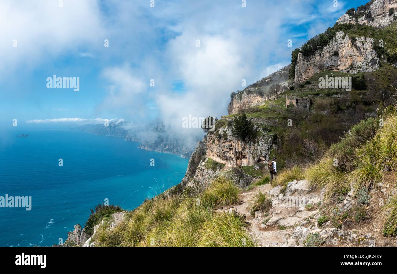 Hiking the famous path Sentiero degli Dei, the path of Gods at the ...