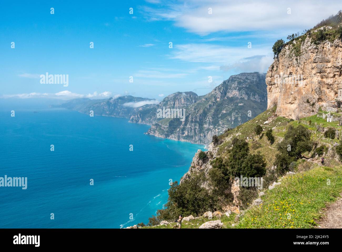 Shoreline of the scenic Amalfi coast from the path of the Gods, Italy ...