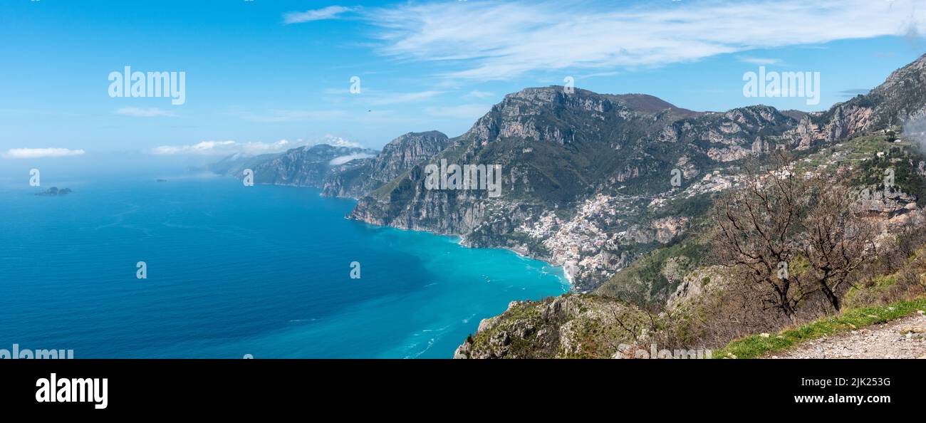 Shoreline of the scenic Amalfi coast from the path of the Gods, Italy ...