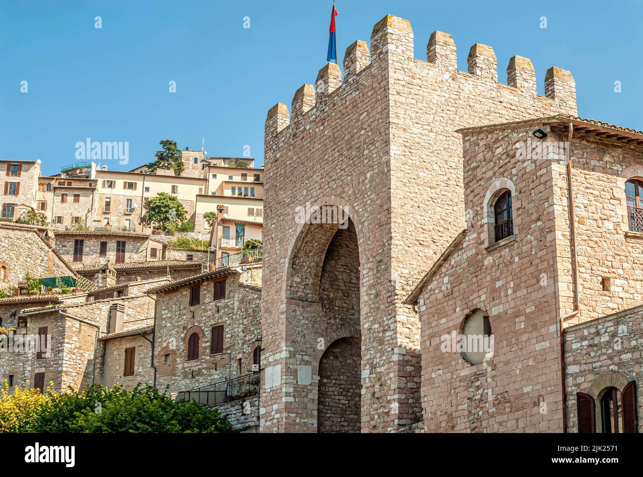 Porta Cappuccini town gate to the old town of Assisi, Umbria, Italy ...