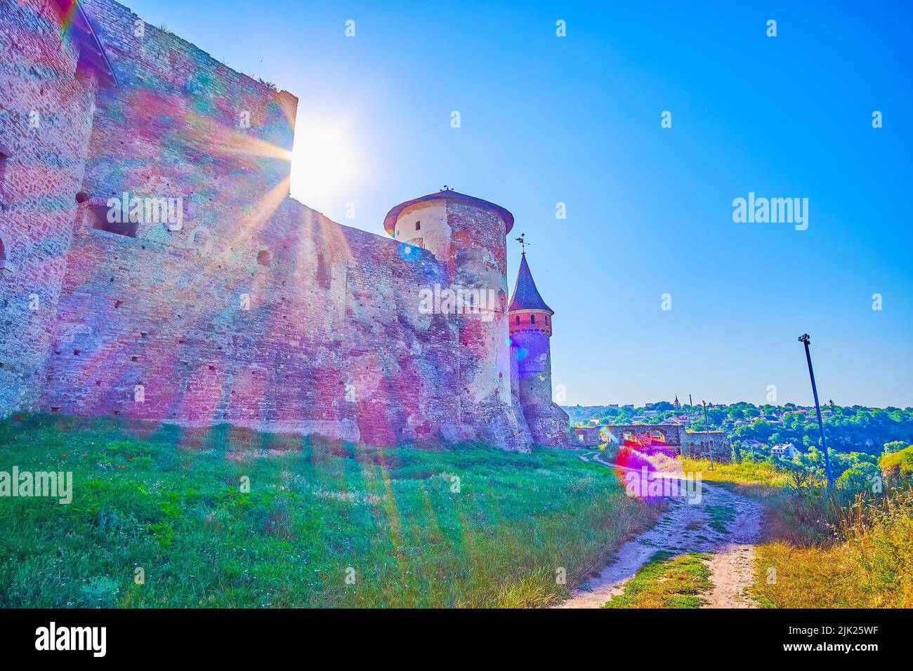 The great view on medieval walls and towers of Kamianets-Podilskyi ...