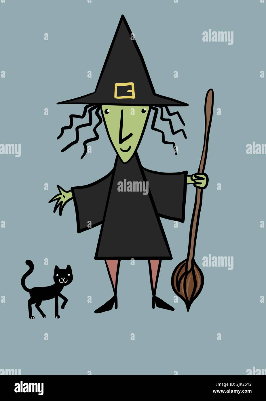 hand drawn witch illustration character Stock Photo - Alamy