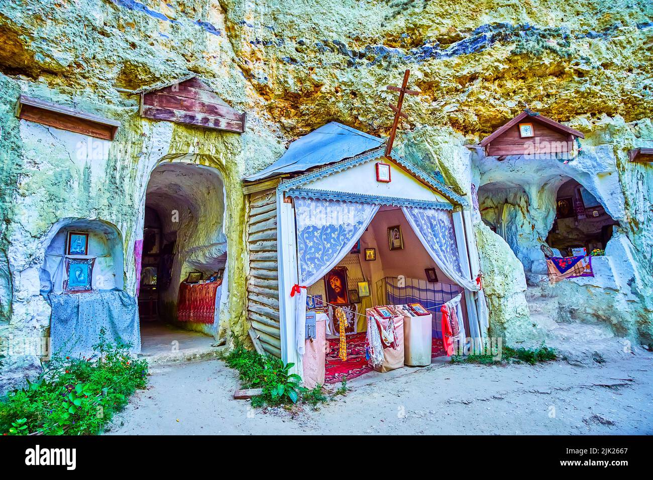 The outdoor and the inner chapels of Bakota Cave Monastery, Bakota ...